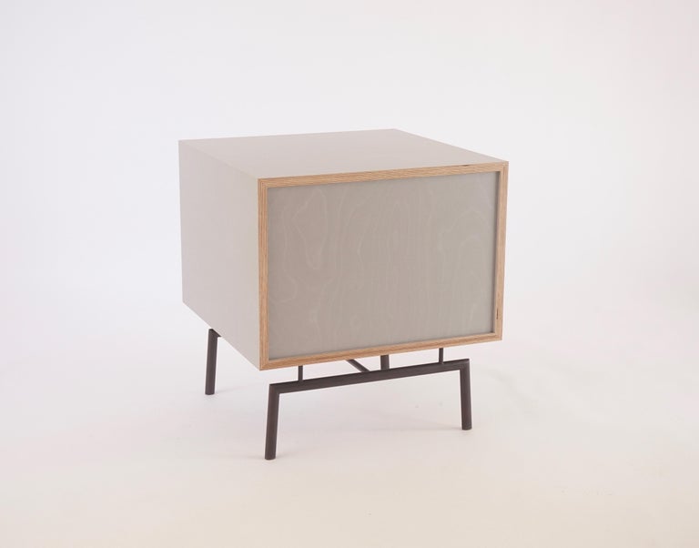 Grey Finn Ply Bedside Tables with Bronze Base and Bronze Butterfly ...