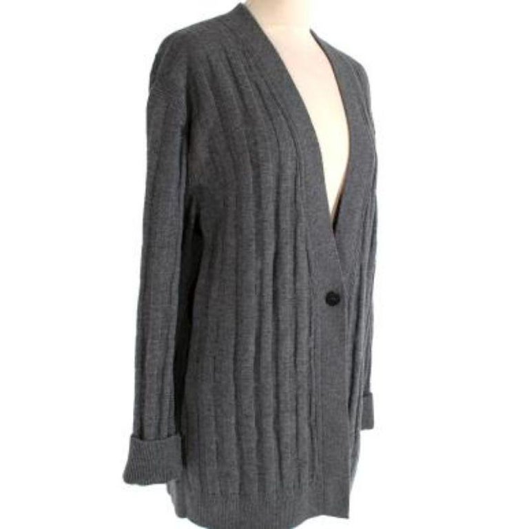 Grey H Cable Knit Virgin Wool Cardigan For Sale at 1stDibs