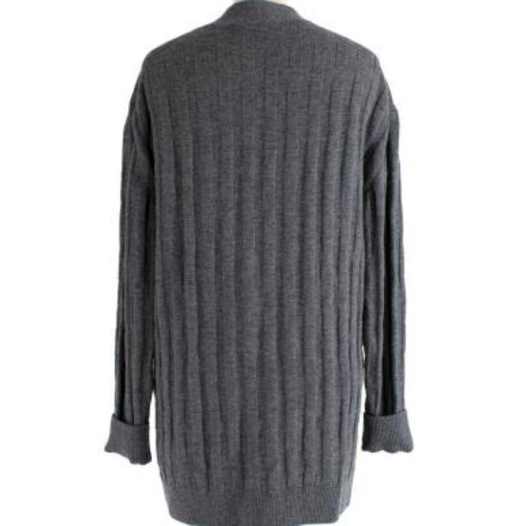 Grey H Cable Knit Virgin Wool Cardigan For Sale at 1stDibs