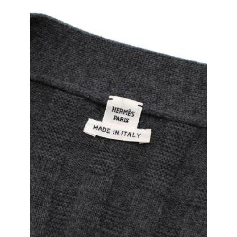 Grey H Cable Knit Virgin Wool Cardigan For Sale at 1stDibs