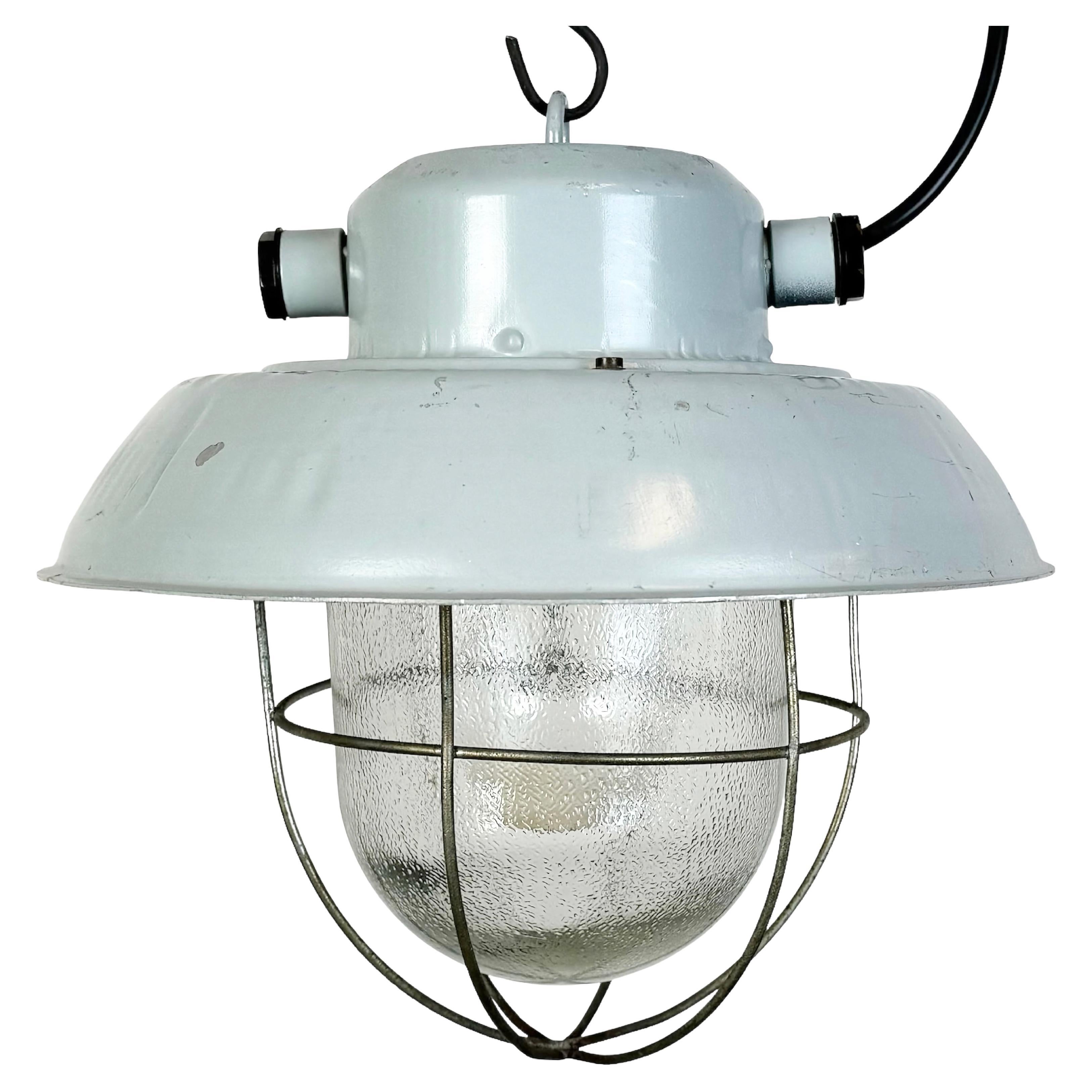 Grey Industrial Aluminium Cage Pendant Lamp with Frosted Glass, 1970s ...