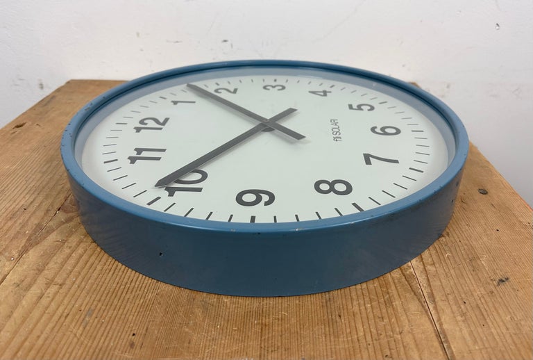 Blue Industrial Italian Wall Clock from Fratelli Solari Udine, 1970s ...