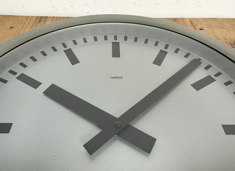 Grey Industrial Station Wall Clock from Nedklok, 1960 For Sale at 1stDibs
