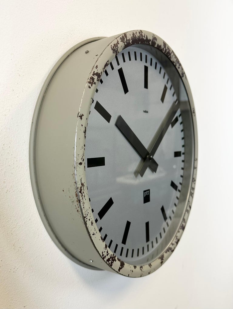 Grey Industrial Station Wall Clock from Nedklok, 1960 For Sale at 1stDibs