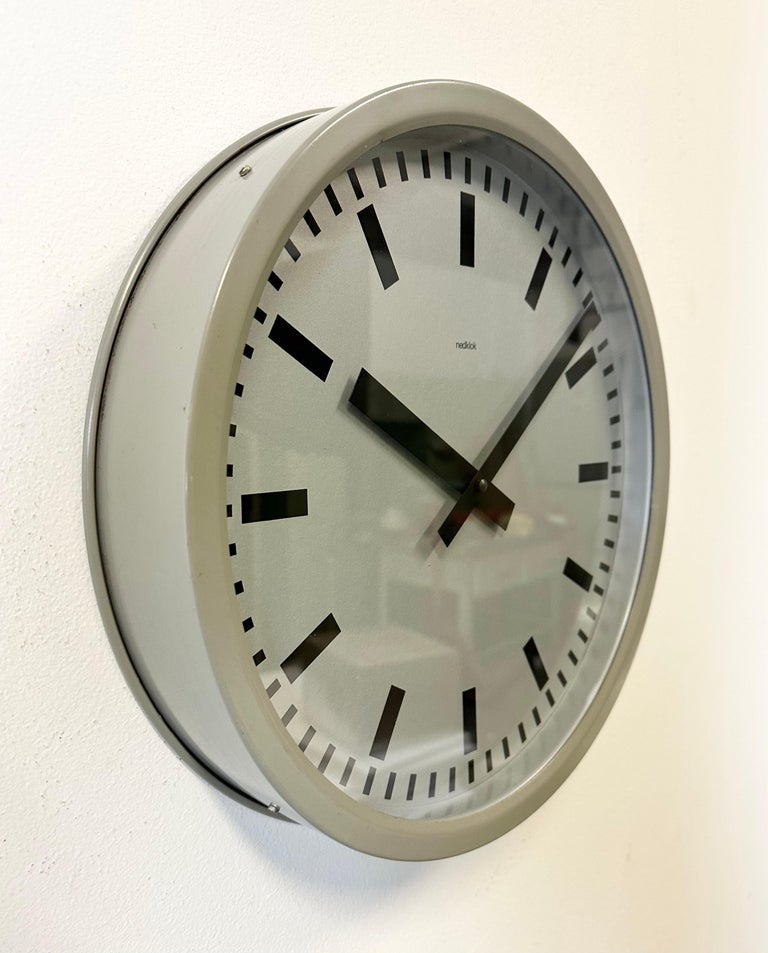 Grey Industrial Station Wall Clock from Nedklok, 1960 For Sale at 1stDibs