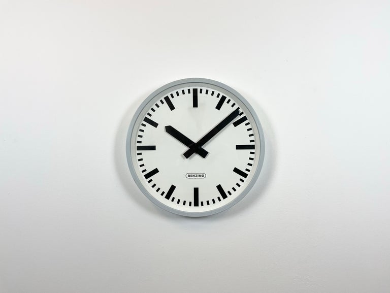 Grey Industrial Wall Clock from Benzing, 1960s at 1stDibs