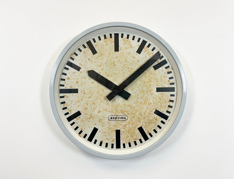 Grey Industrial Wall Clock from Benzing, 1960s For Sale at 1stDibs
