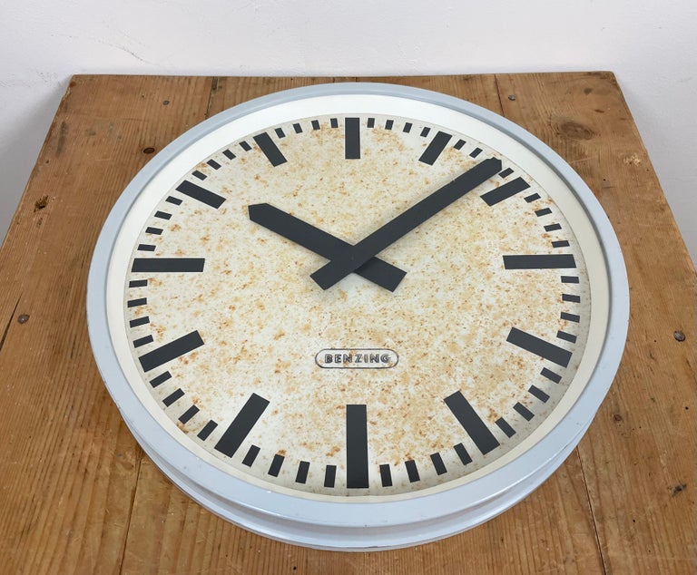 Grey Industrial Wall Clock from Benzing, 1960s For Sale at 1stDibs
