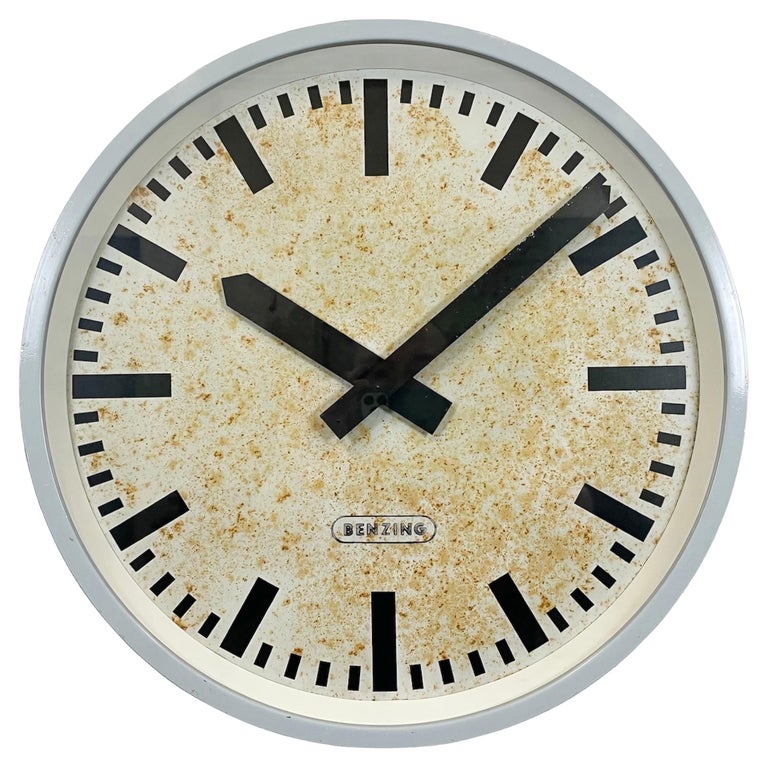 Grey Industrial Wall Clock from Benzing, 1960s For Sale at 1stDibs