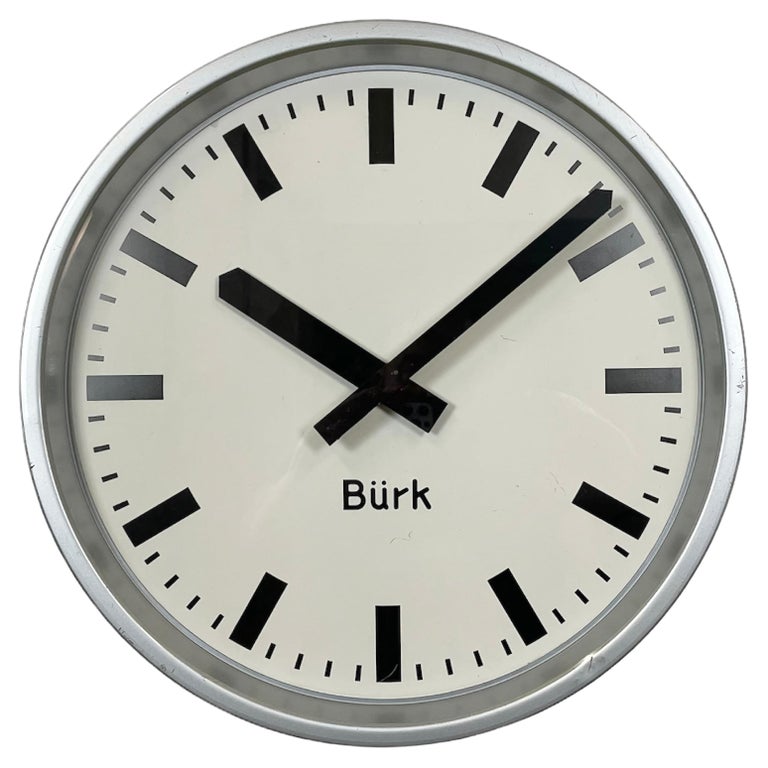Grey Industrial Wall Clock from Burk, 1960s at 1stDibs
