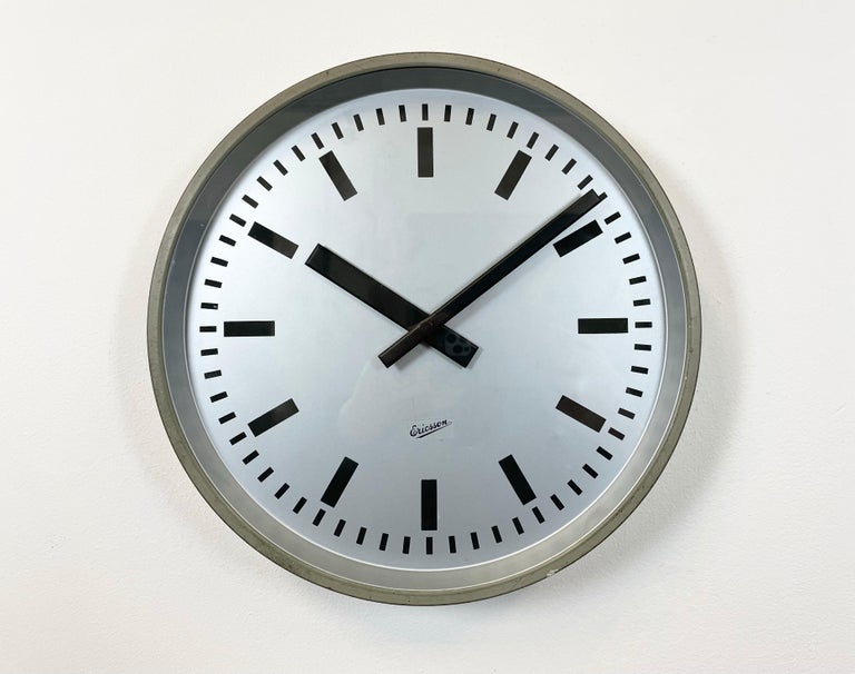 Grey Industrial Wall Clock from Ericsson, 1960s at 1stDibs