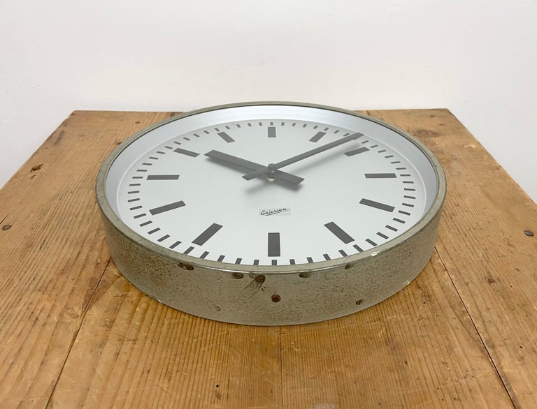 Grey Industrial Wall Clock from Ericsson, 1960s at 1stDibs