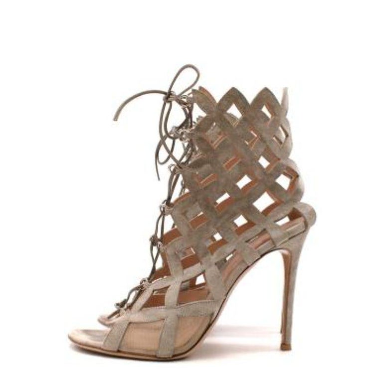 Grey Lace-Up Cut-Out Sandals For Sale at 1stDibs