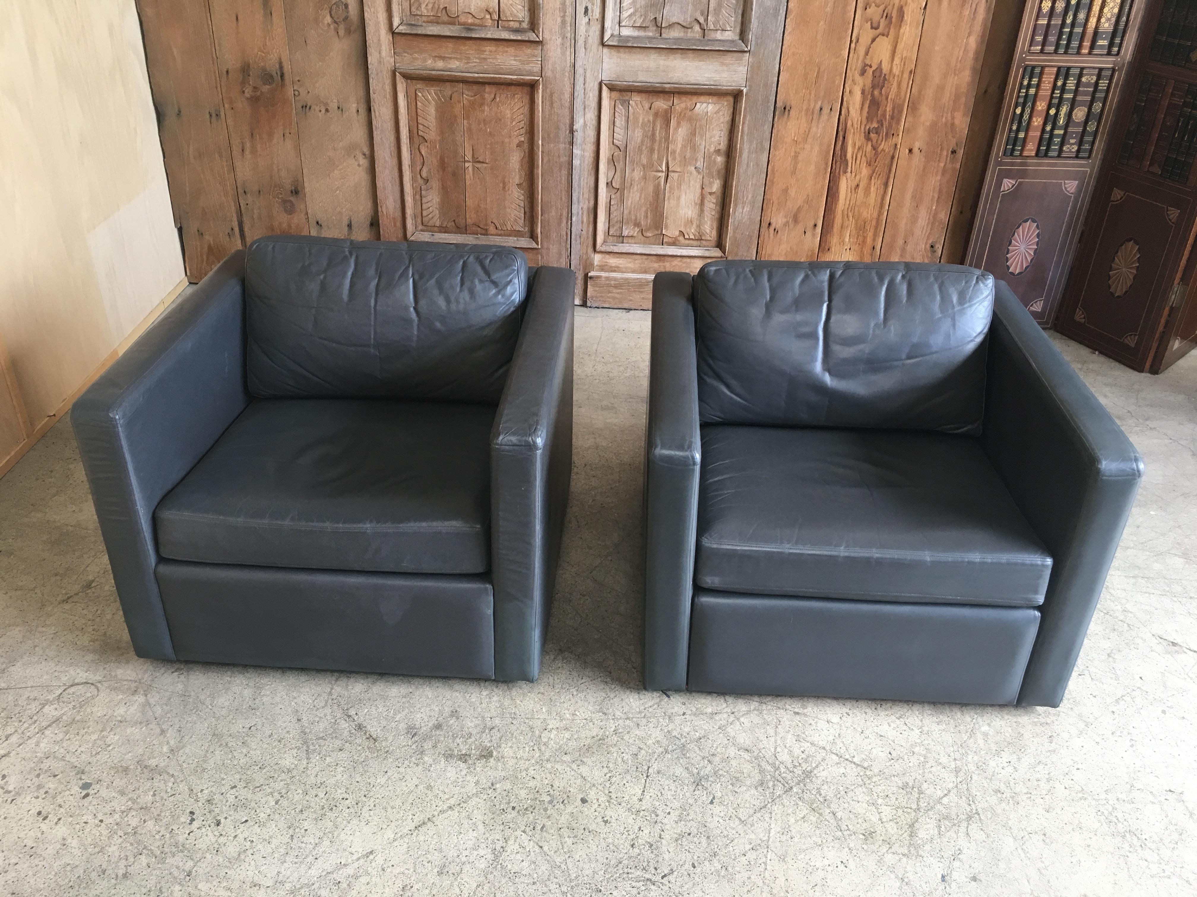 Grey Leather Lounge Cube Chairs at 1stDibs | leather cube chair
