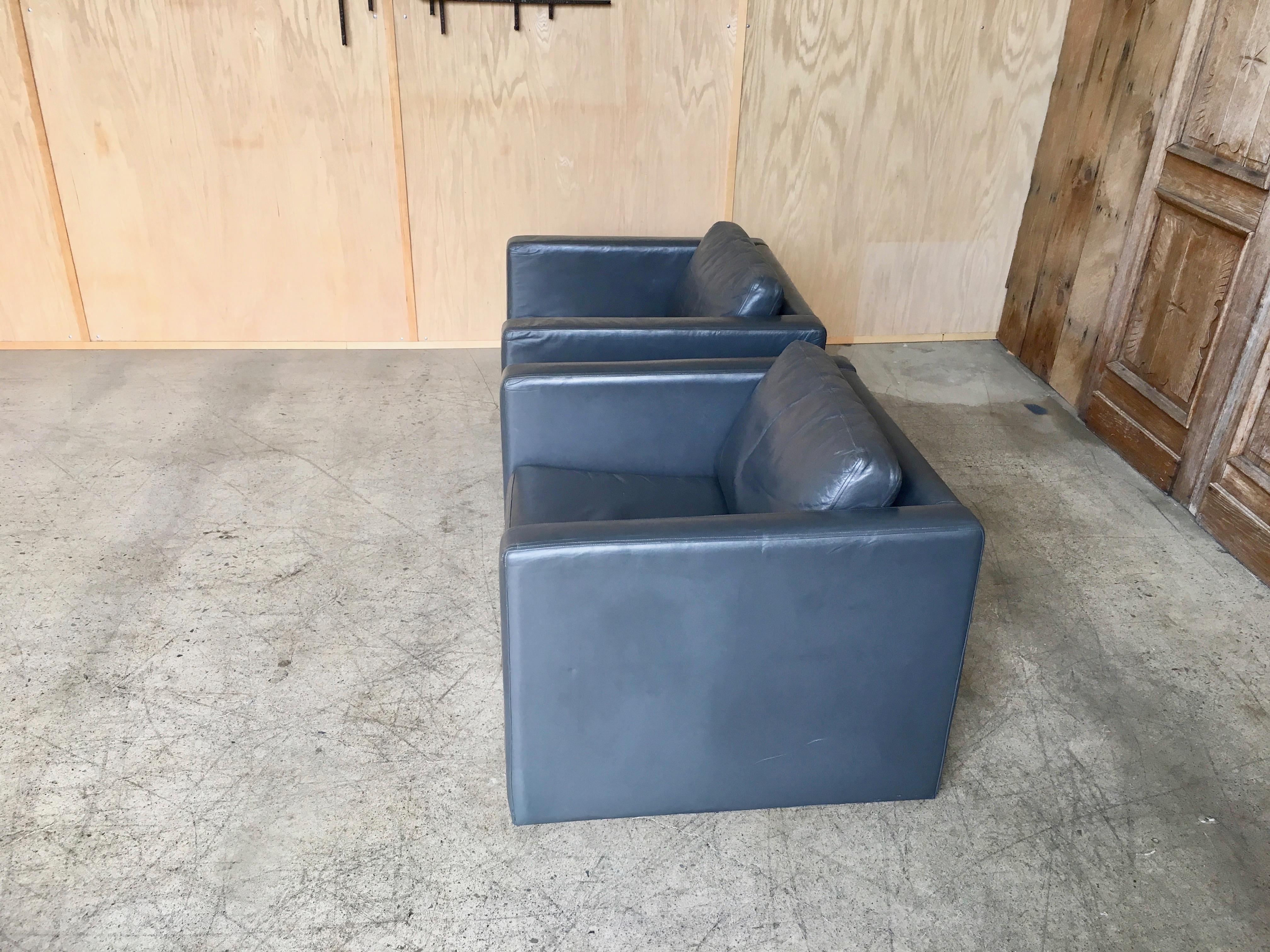 Grey Leather Lounge Cube Chairs at 1stDibs | leather cube chair