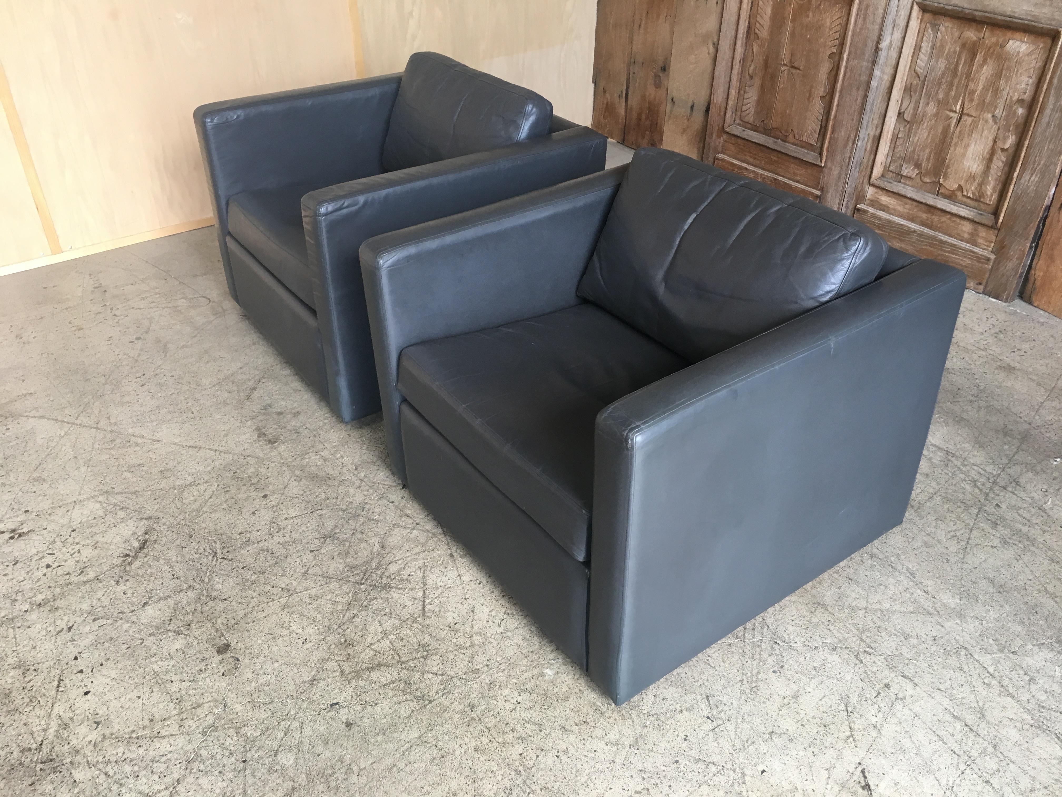 Grey Leather Lounge Cube Chairs at 1stDibs | leather cube chair