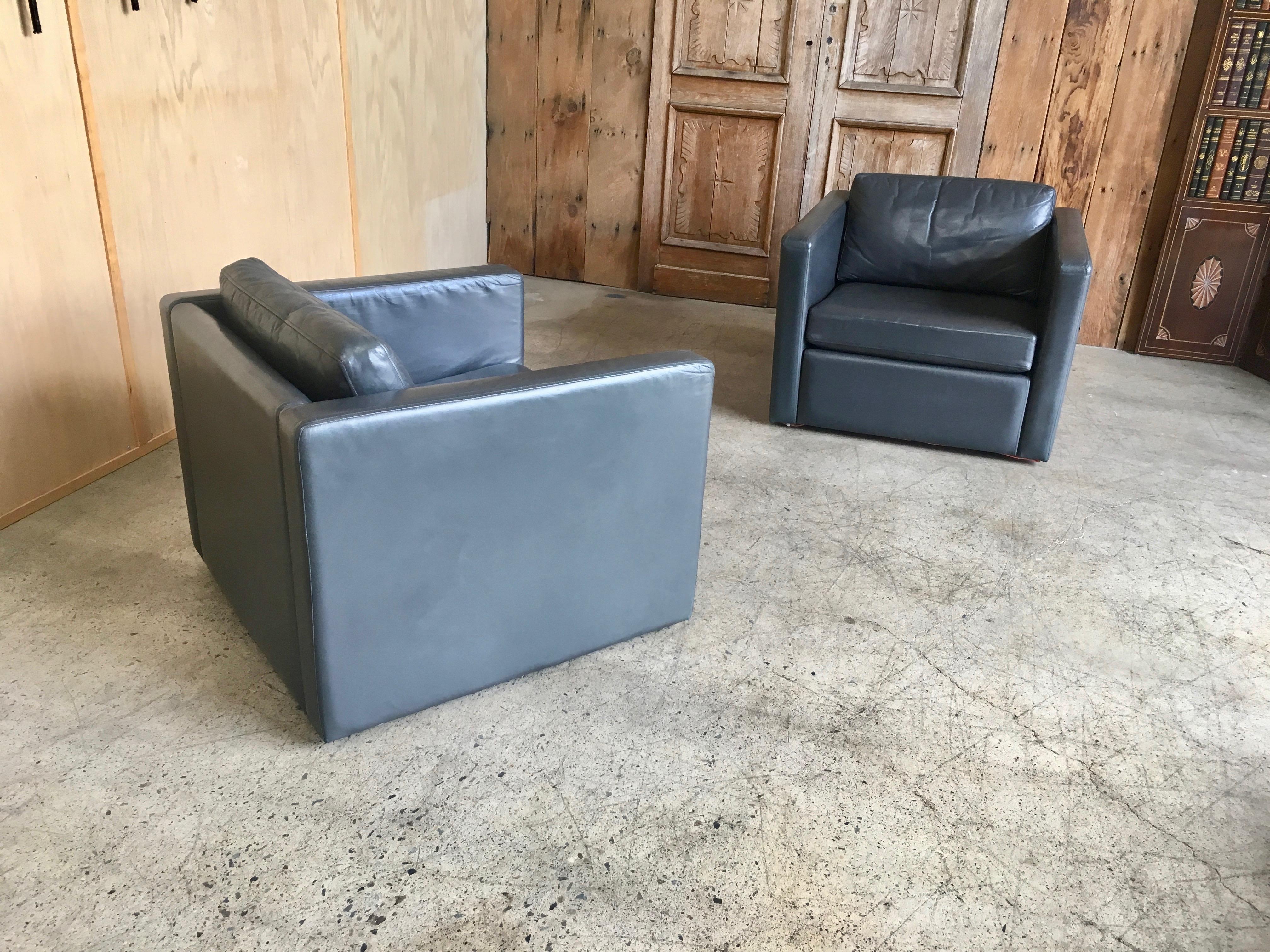 Grey Leather Lounge Cube Chairs at 1stDibs | leather cube chair