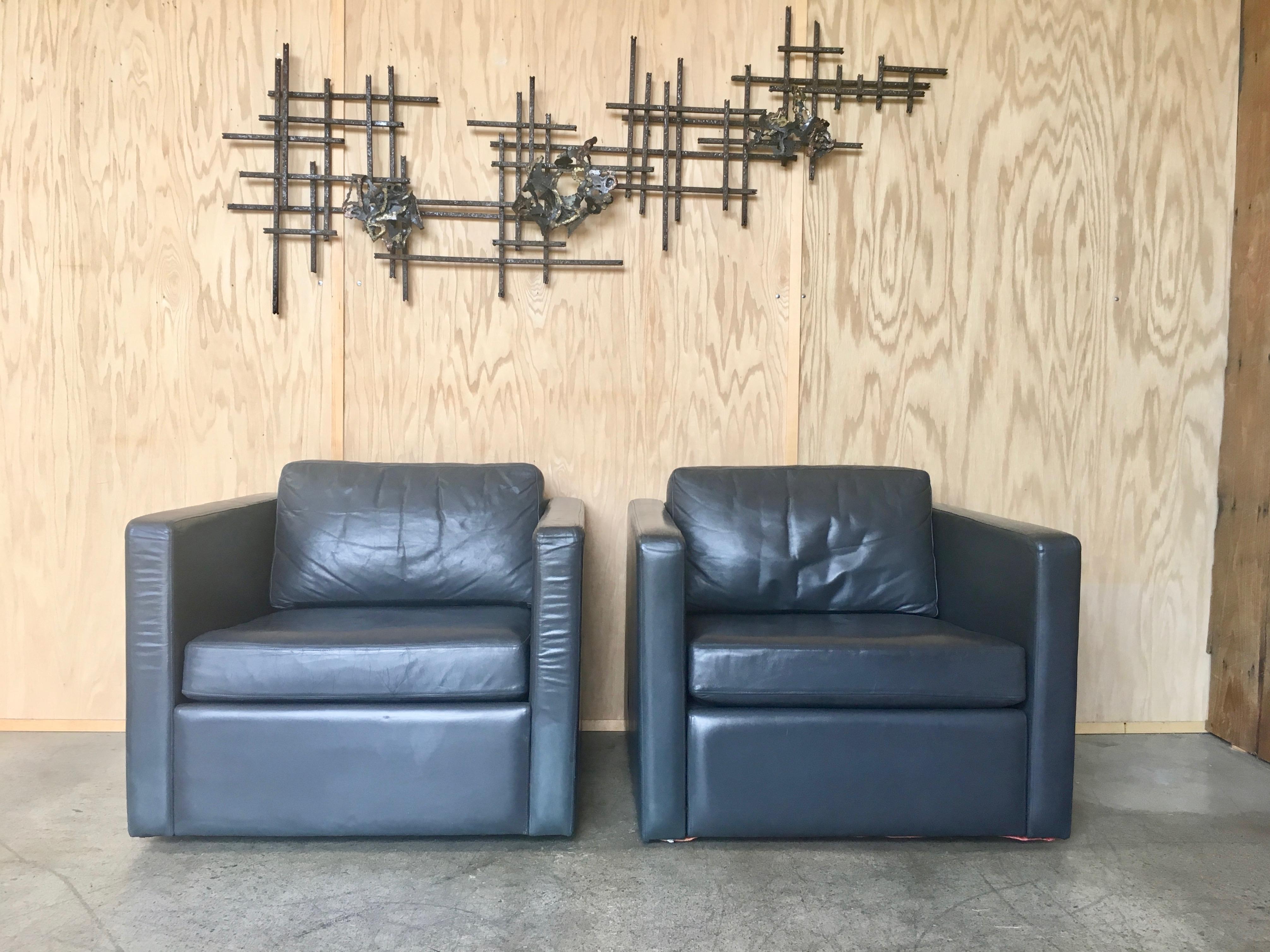 Grey Leather Lounge Cube Chairs at 1stDibs | leather cube chair