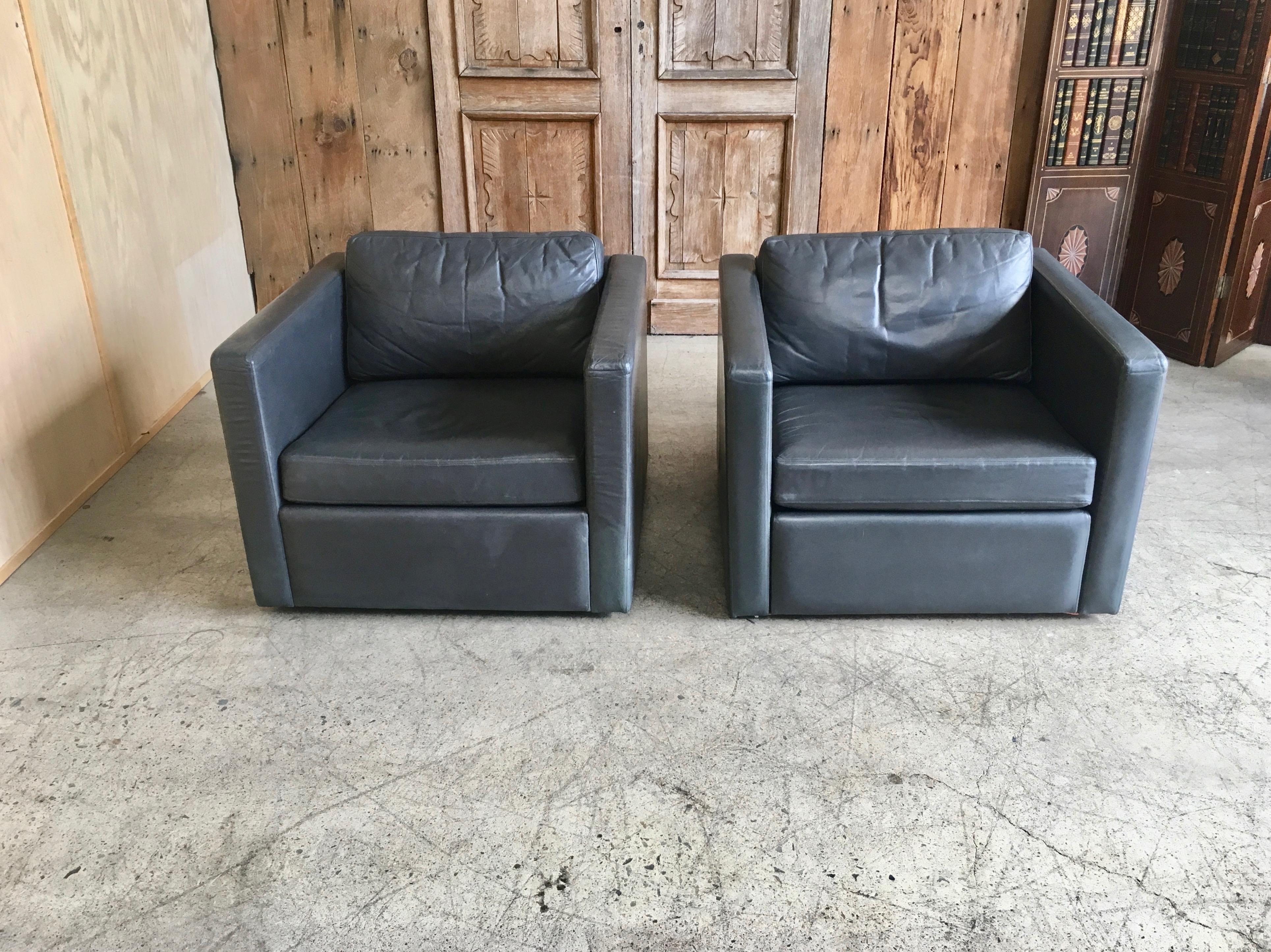 Grey Leather Lounge Cube Chairs at 1stDibs | leather cube chair