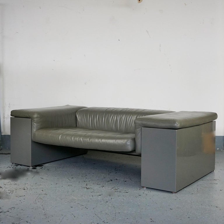 Grey Leather Two-Seat Sofa Brigadier by Cini Boeri for Knoll at 1stDibs ...