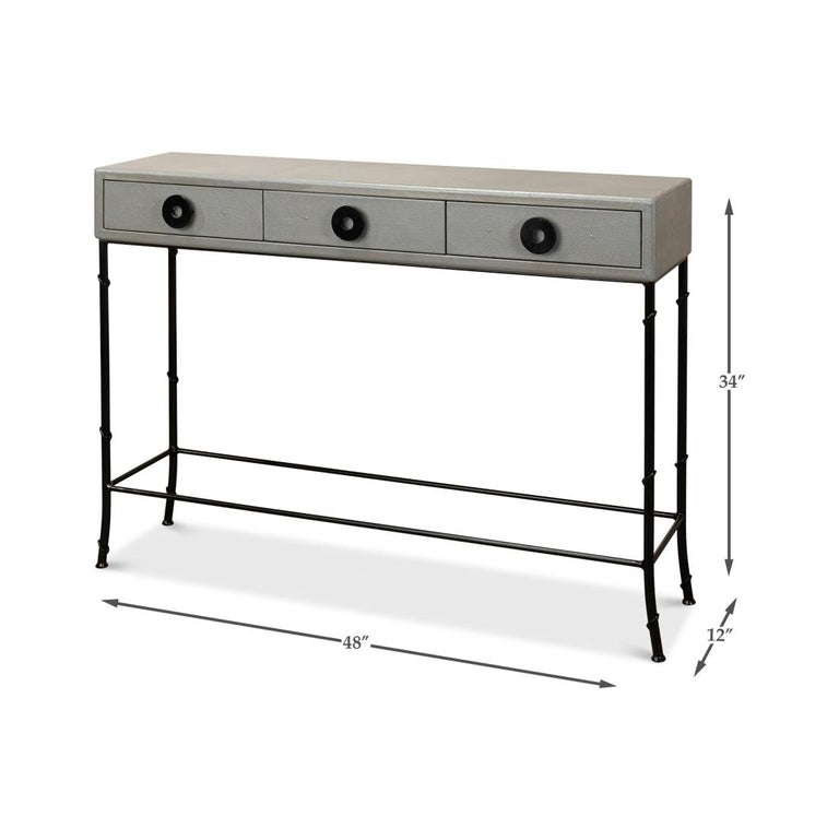 Grey Leather Wrapped Modern Console Table For Sale at 1stDibs