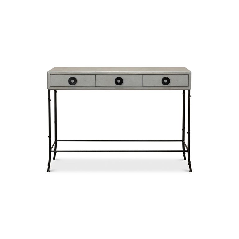 Grey Leather Wrapped Modern Console Table For Sale at 1stDibs