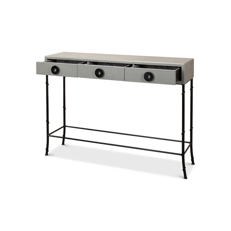 Grey Leather Wrapped Modern Console Table For Sale at 1stDibs