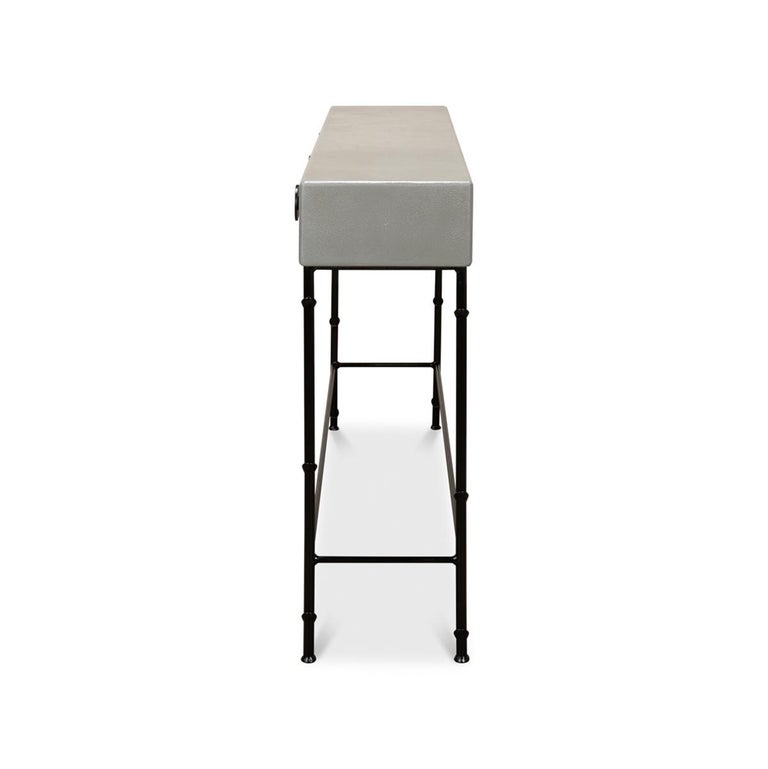 Grey Leather Wrapped Modern Console Table For Sale at 1stDibs