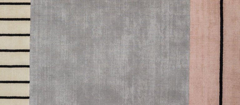 Rug Walkway - Pink Wool Modern Geometric Grey Maroon Beige Stripes Box ...