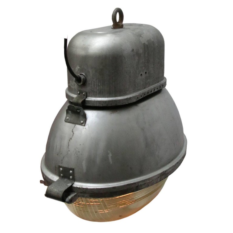 Grey Metal Oval Vintage Industrial Holophane Glass Street Light at 1stDibs