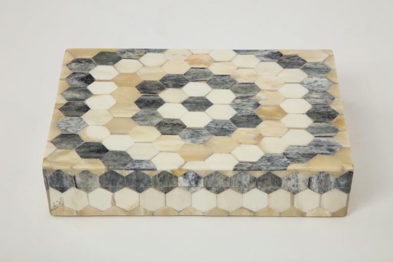 Grey, Natural, Tan Bone Mosaic Pattern Box at 1stDibs
