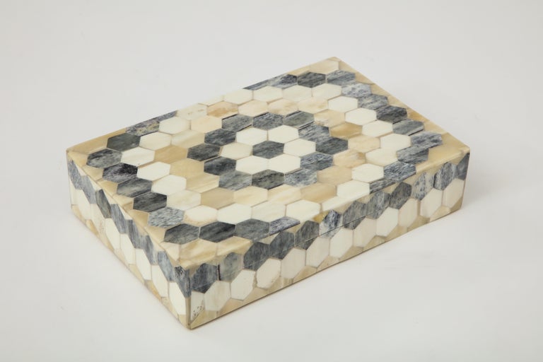 Grey, Natural, Tan Bone Mosaic Pattern Box at 1stDibs
