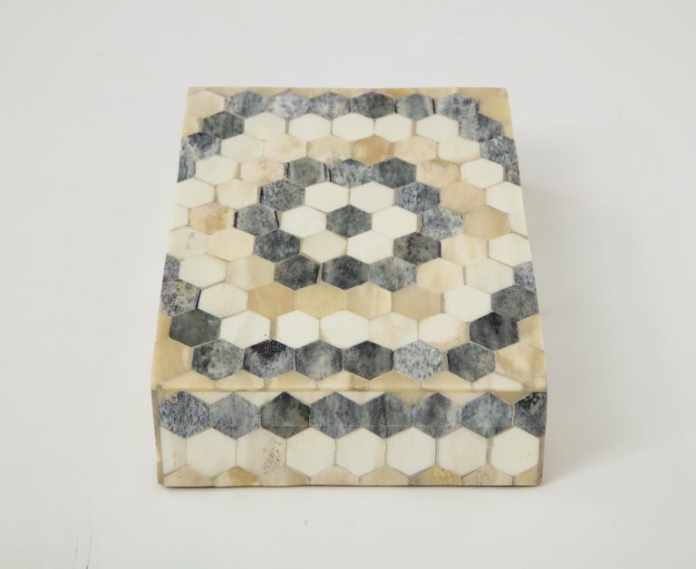 Grey, Natural, Tan Bone Mosaic Pattern Box at 1stDibs