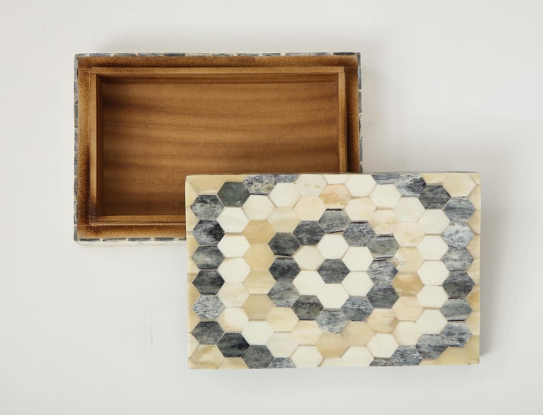 Grey, Natural, Tan Bone Mosaic Pattern Box at 1stDibs