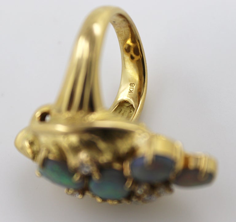 Grey Opal, Diamond, 18k Yellow Gold Ring For Sale at 1stDibs