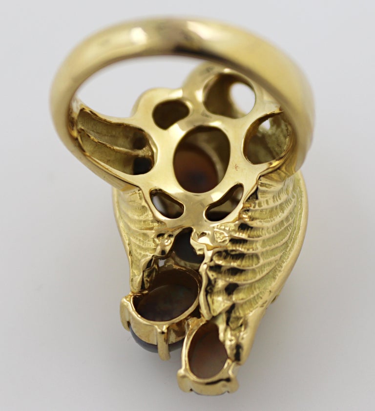 Grey Opal, Diamond, 18k Yellow Gold Ring For Sale at 1stDibs