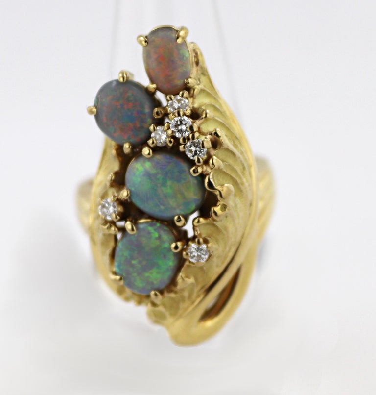 Grey Opal, Diamond, 18k Yellow Gold Ring For Sale at 1stDibs