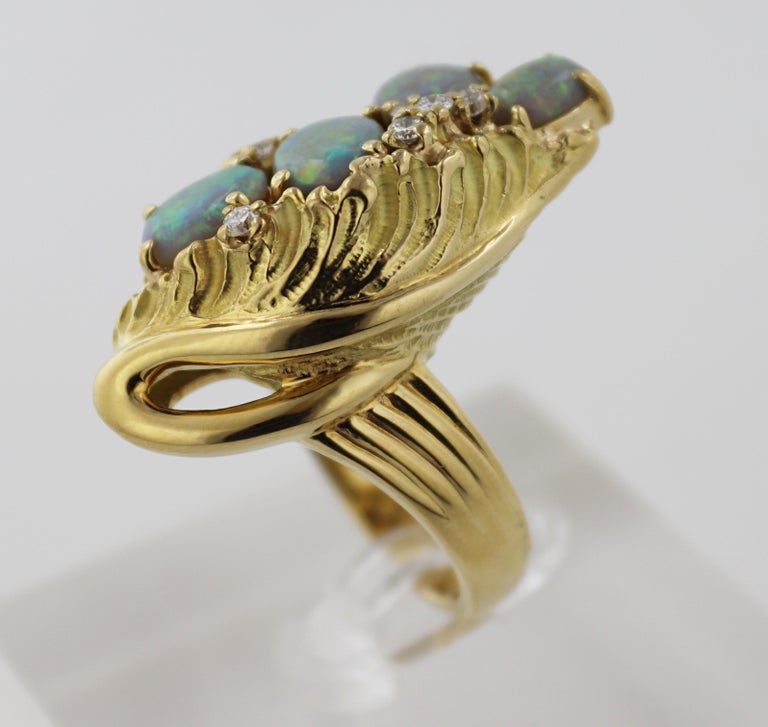 Grey Opal, Diamond, 18k Yellow Gold Ring For Sale at 1stDibs