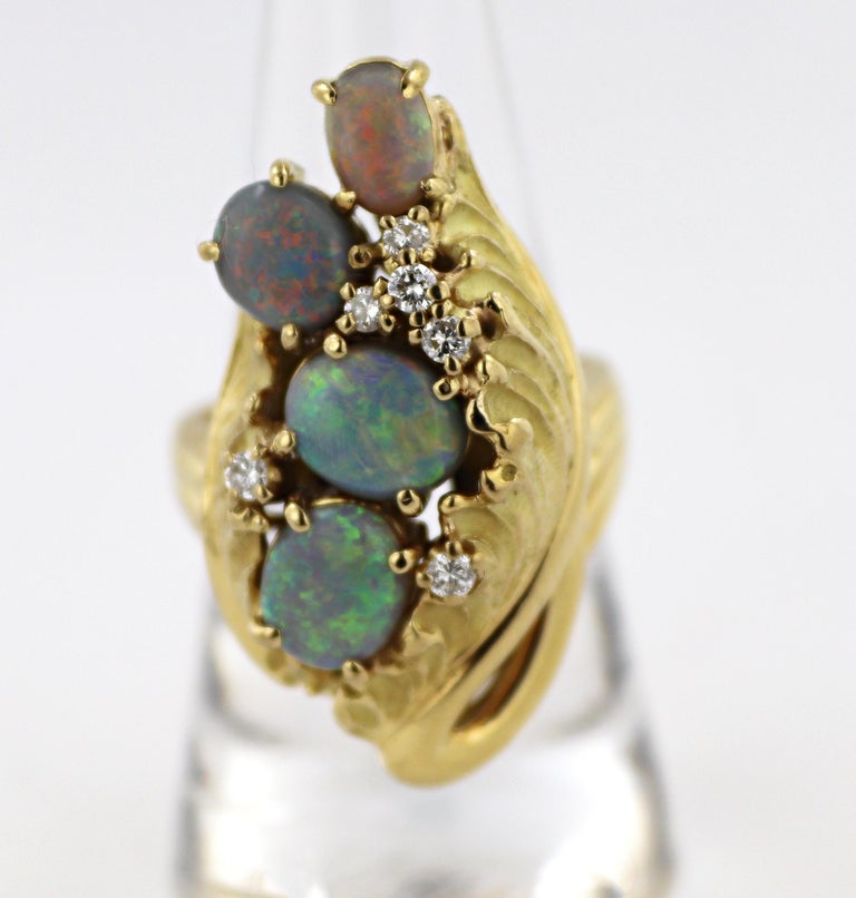 Grey Opal, Diamond, 18k Yellow Gold Ring For Sale at 1stDibs