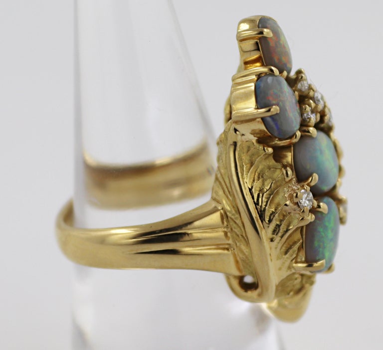 Grey Opal, Diamond, 18k Yellow Gold Ring For Sale at 1stDibs