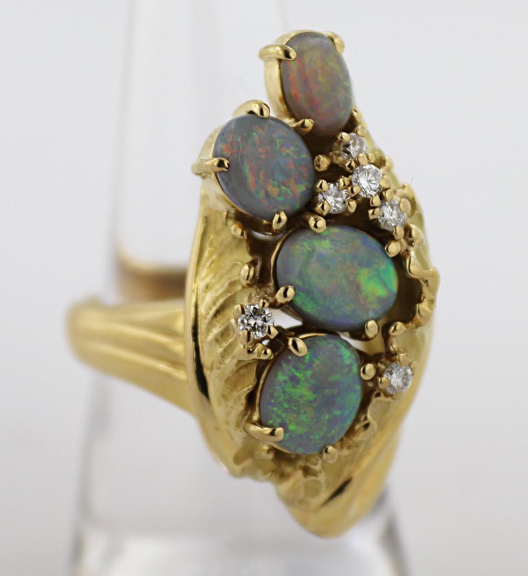 Grey Opal, Diamond, 18k Yellow Gold Ring For Sale at 1stDibs