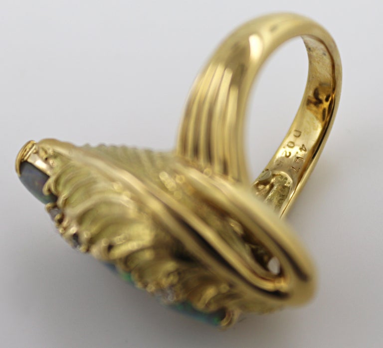 Grey Opal, Diamond, 18k Yellow Gold Ring For Sale at 1stDibs