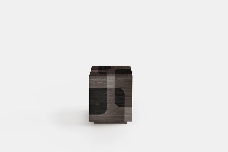 Bodega Side Table, Night Stand in Black Wood Marquetry Veneer by Joel ...