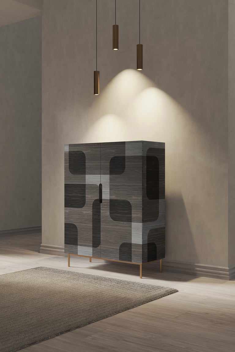 Bodega Bar Cabinet, Cupboard in Dark Wood Marquetry Veneer by Joel ...