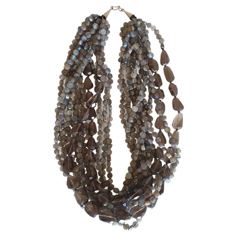 Grey Quartz Crystal Vintage Necklace, France For Sale at 1stDibs