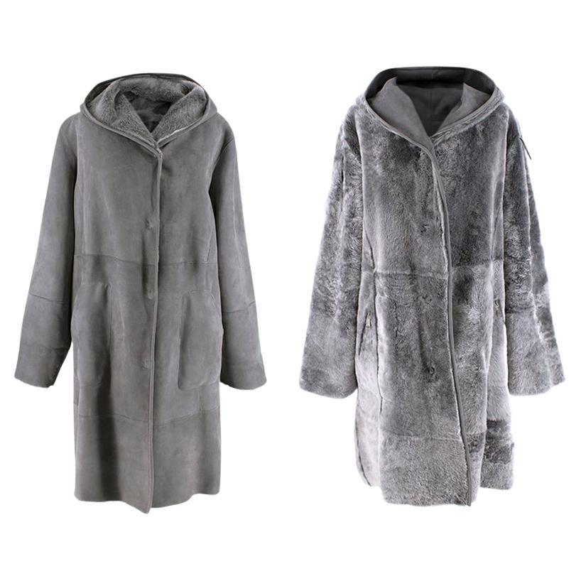Grey Reversible Shearling Coat For Sale at 1stDibs