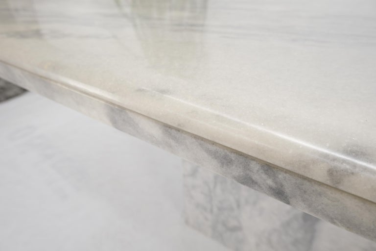 Grey and White Marble Rounded Corners Single Pedestal Dining Conference ...