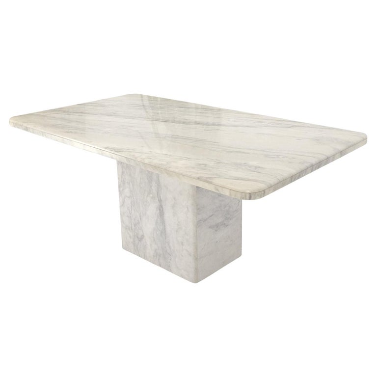 Grey and White Marble Rounded Corners Single Pedestal Dining Conference ...