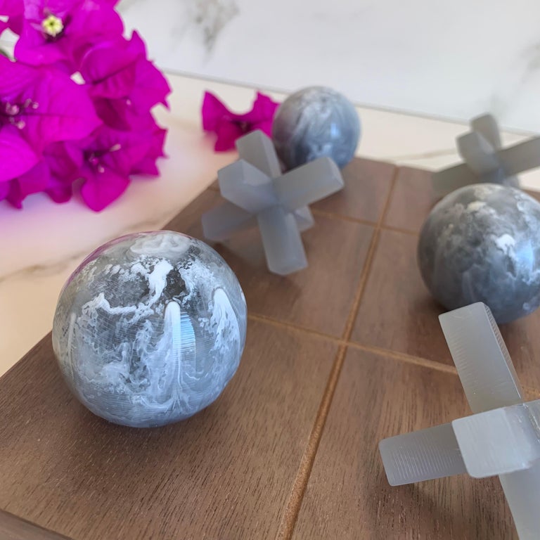 Grey and White Resin and Wood Tic Tac Toe by Paola Valle For Sale at ...