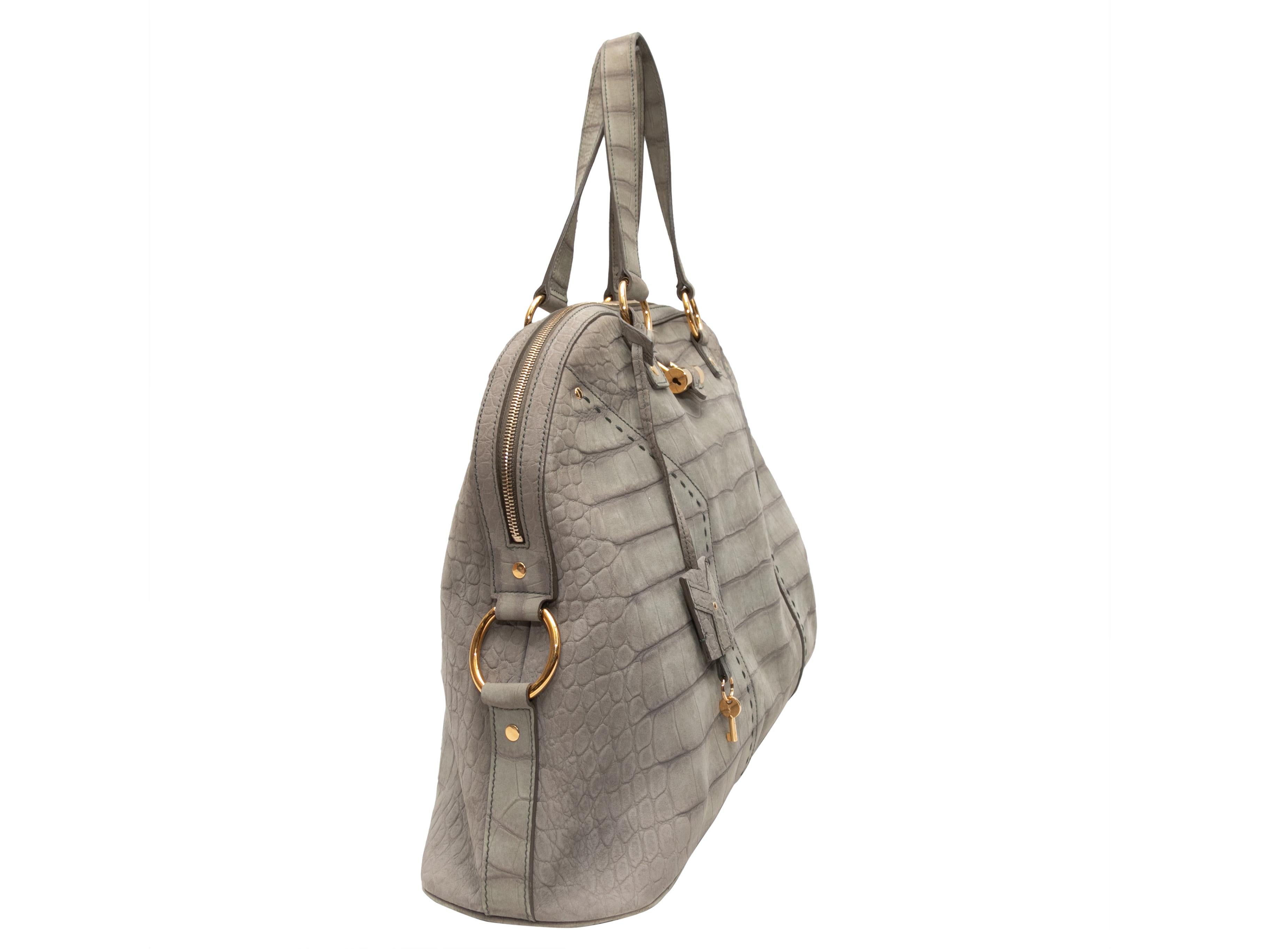 Grey Yves Saint Lauren Embossed Croc XL Muse Bag For Sale at 1stDibs